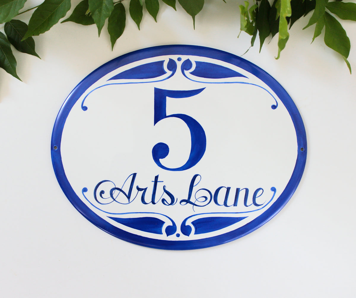 Personalized Blue House Number | Art Nouveau style– DipintoAdArte