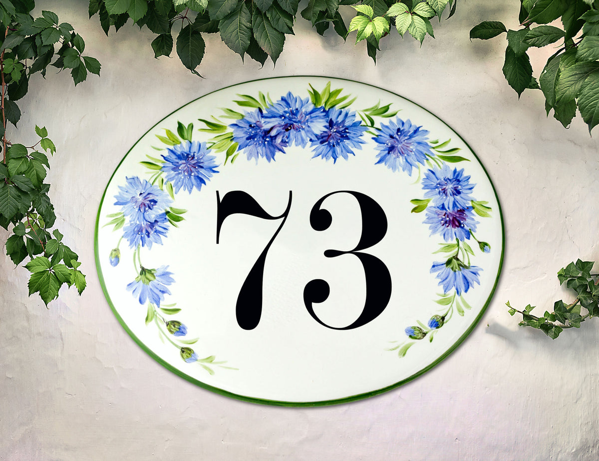 Cornflower House Number Plaque | Custom Ceramic Address Sign– DipintoAdArte