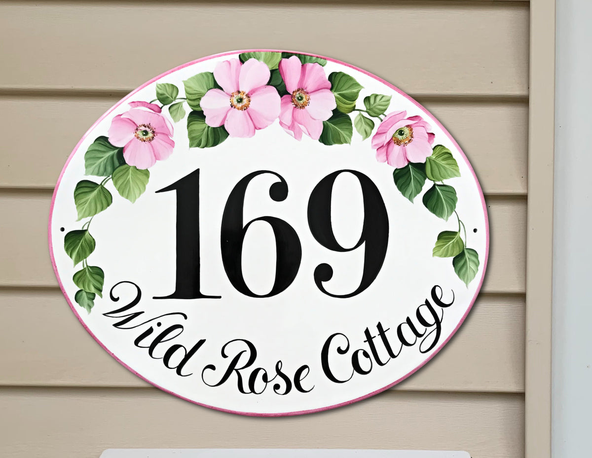Ceramic Address number plaque hand painted with wilde Roses– Dipinto Ad ...