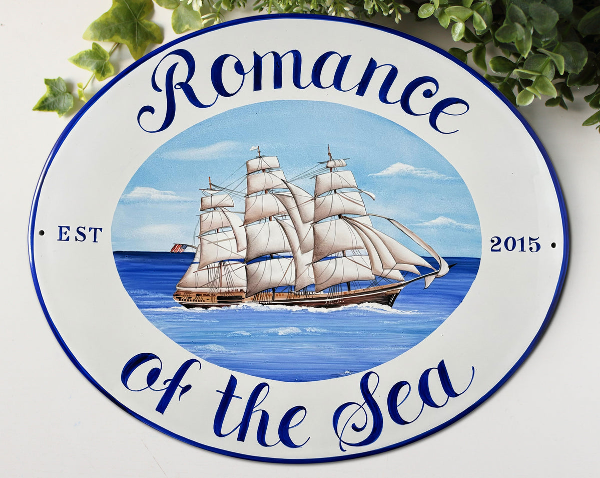 Custom Beach House Sign with Sailing Ship | Outdoor Decor– Dipinto Ad Arte