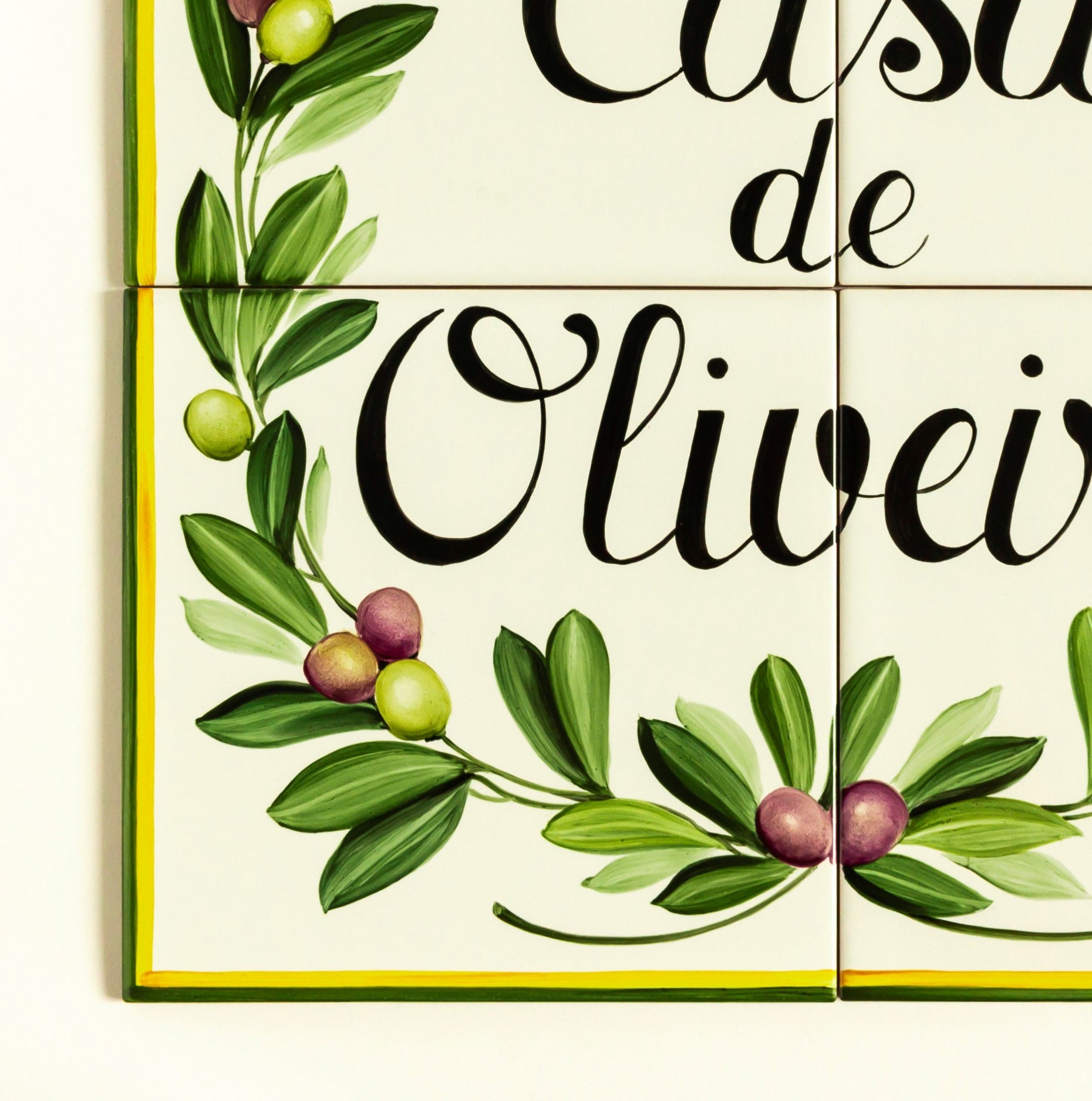 Ceramic Tiles Mural with Olive Branches, Custom House Sign– Dipinto Ad Arte