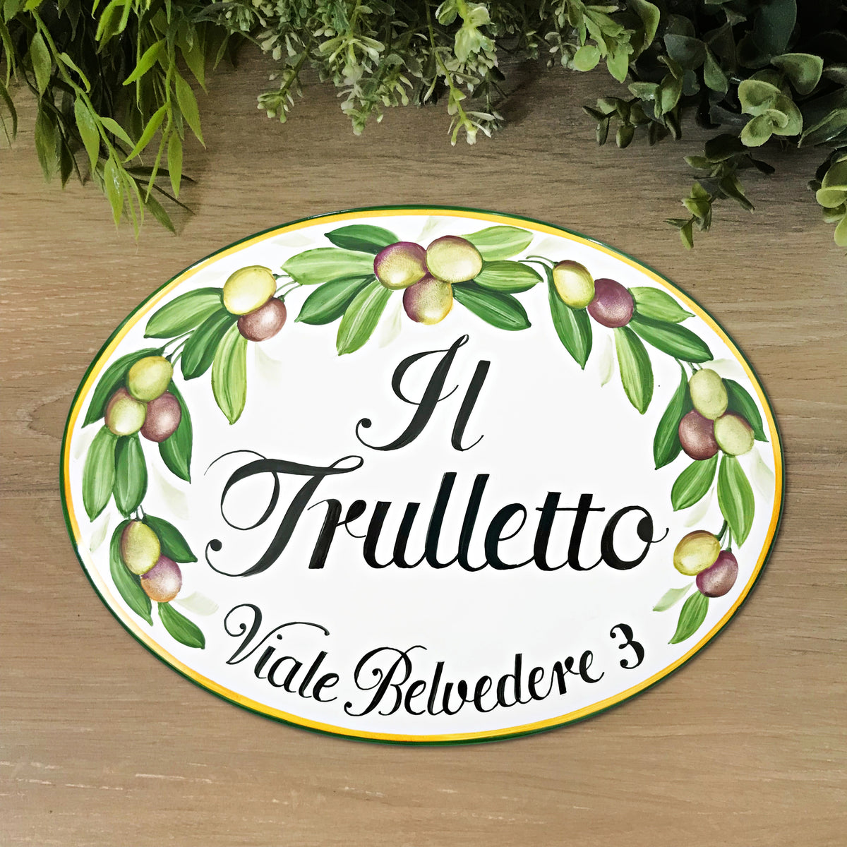 Outdoor ceramic house sign with olives, Mediterranean style– Dipinto Ad ...