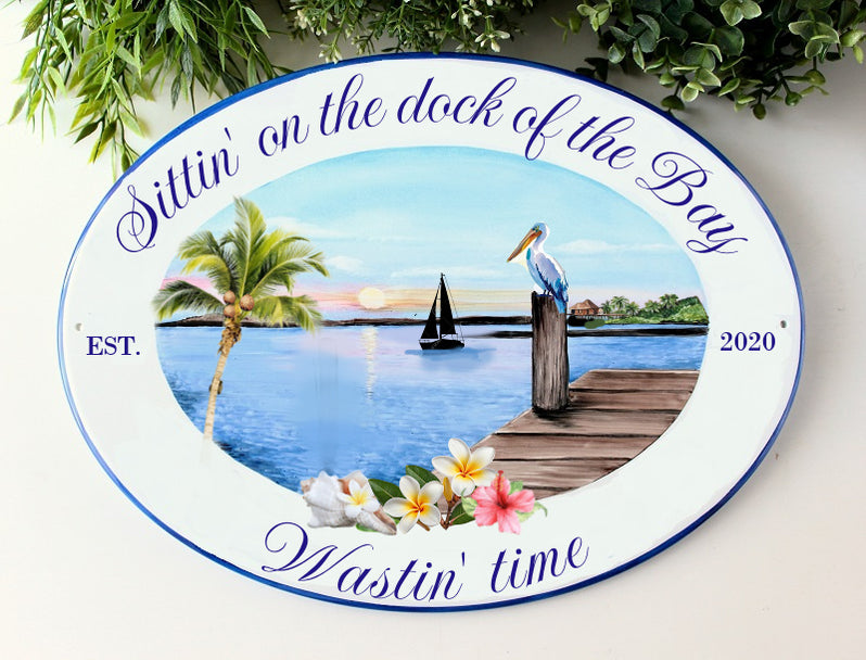 Custom sign with sea and sunset , sitting on the dock custom house pla ...