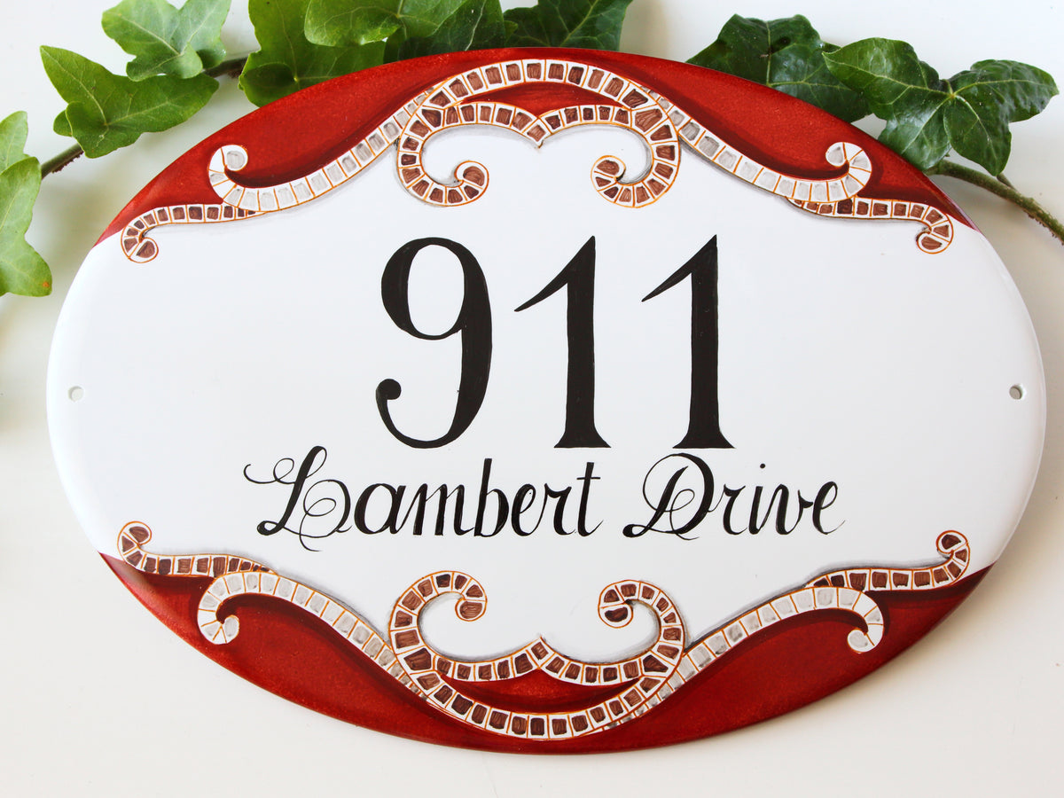 Red Mosaic Address Sign | Custom House Number– Dipinto Ad Arte