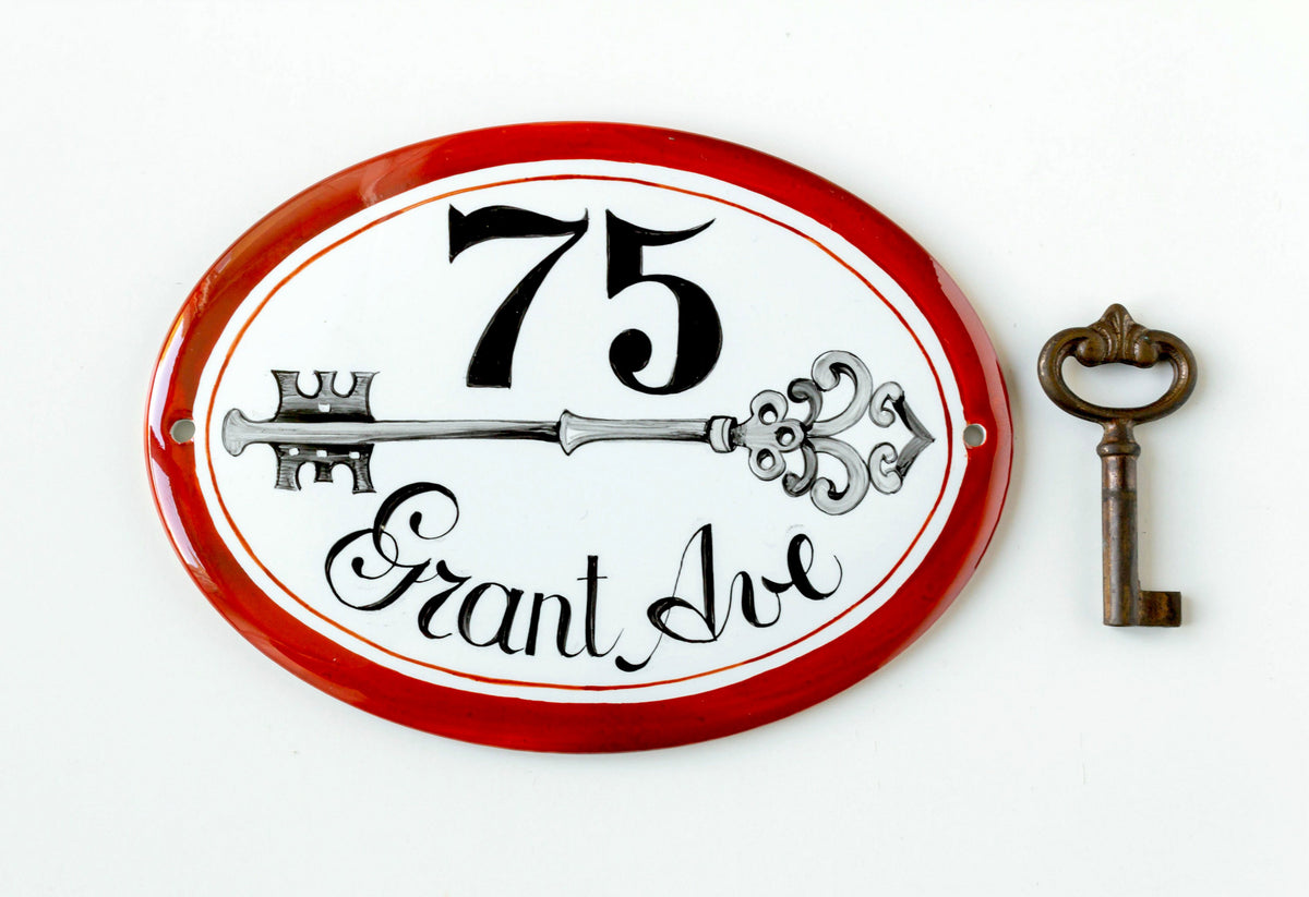 Personalized House Plaque with Key, Ceramic Address Sign for Outdoor ...