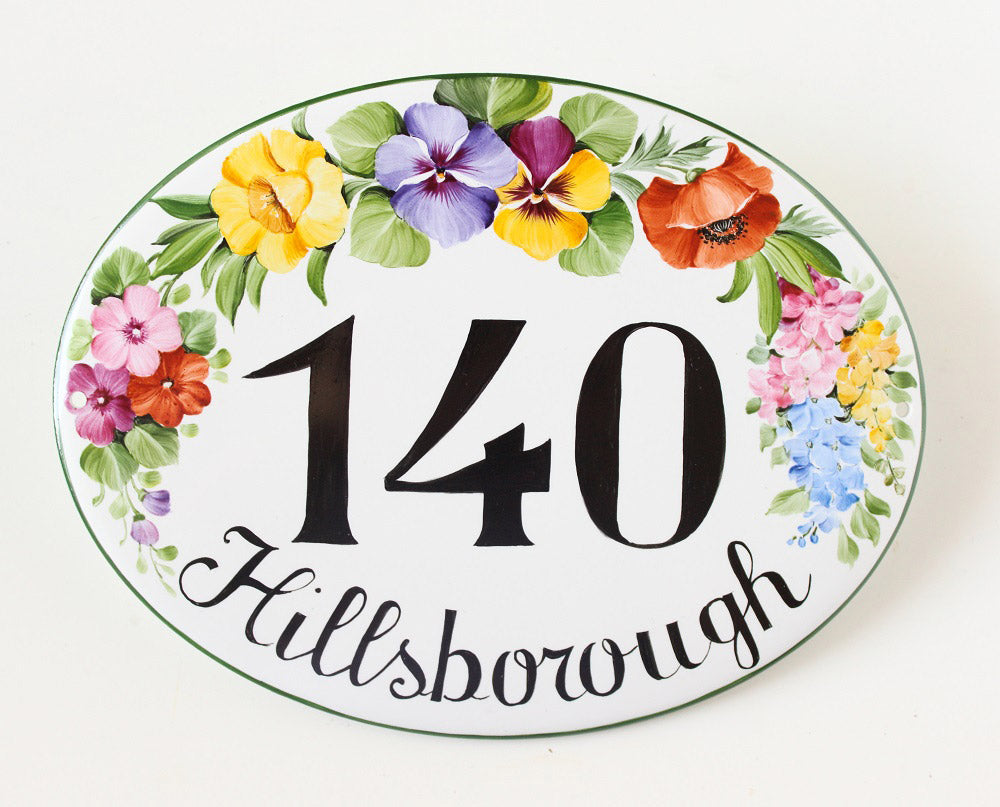 Floral House Number Plaque | Custom Ceramic Welcome Sign– DipintoAdArte