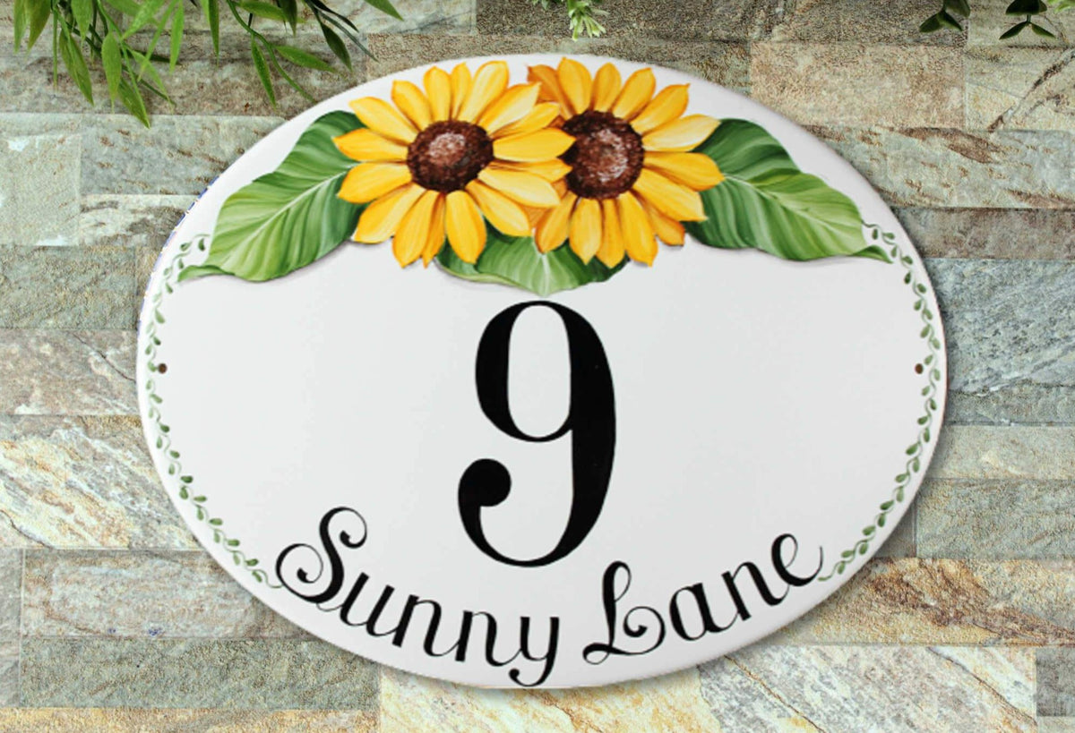 House Address Plaque with Sunflowers | Custom Sign– Dipinto Ad Arte