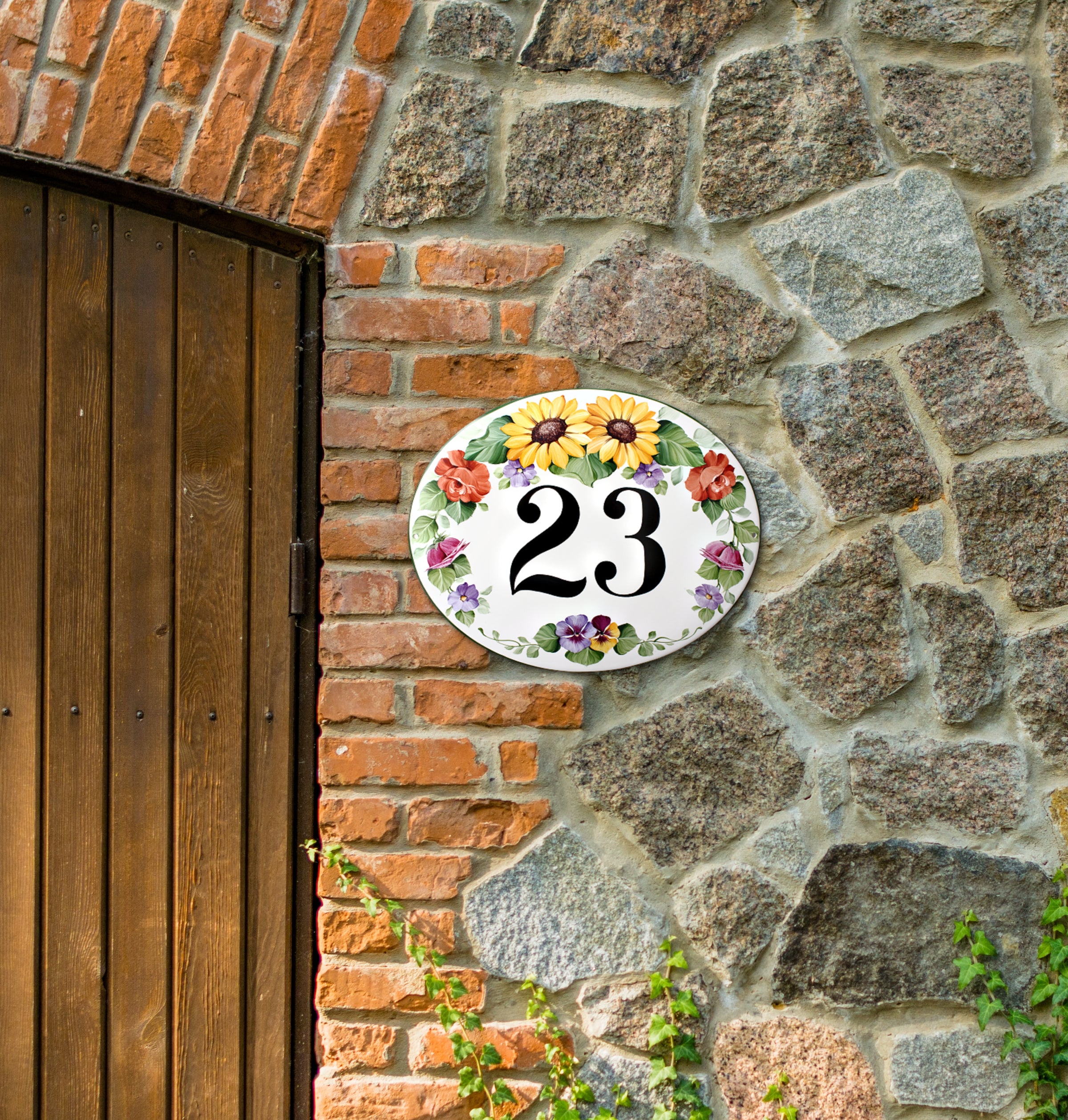 Sunflowers House Number Plaque, Personalized Ceramic address sign ...
